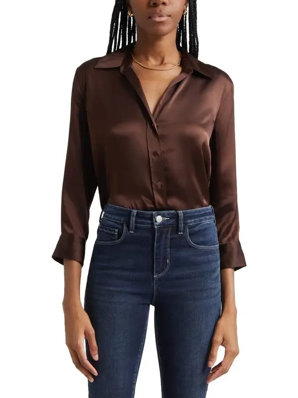 L'Agence Dani Silk Charmeuse Blouse - Coffee Bean