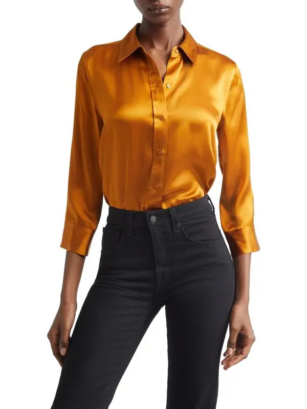 L'AGENCE Dani Silk Charmeuse Blouse - Sienna
