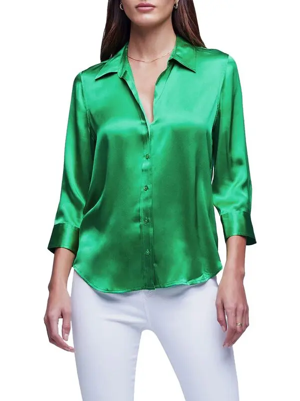 L'Agence Dani Silk Charmeuse Blouse - Grass Green