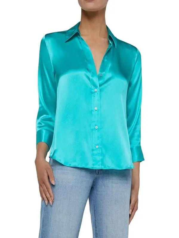 L'Agence Dani Silk Charmeuse Blouse - Pool Blue