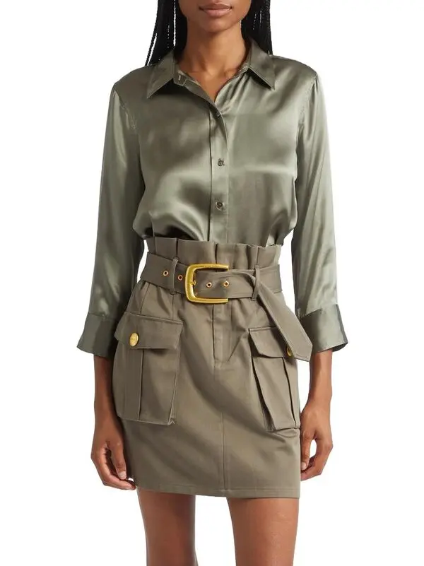 L'Agence Dani Silk Charmeuse Blouse - Smokey Olive