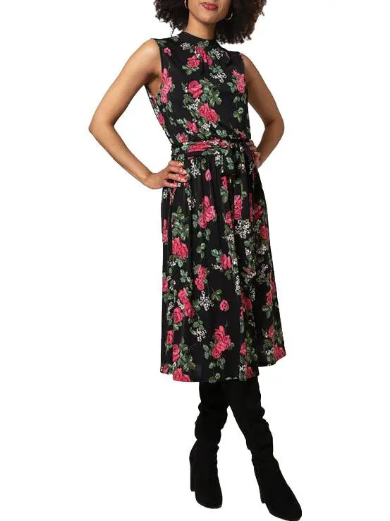 Leota Mindy Print Midi Dress - Rrbk - Ruby Rose Black