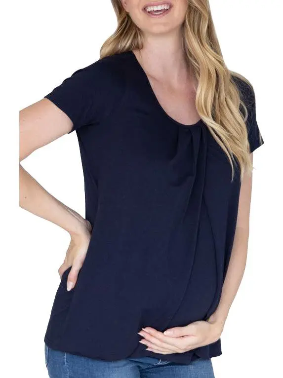 ANGEL MATERNITY Petal Front Maternity/nursing Top - Navy