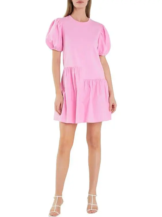 English Factory Puff Shoulder Mini Dress - Bubblegum Pink