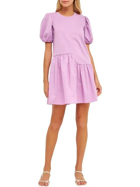 English Factory Puff Shoulder Mini Dress - Lilac
