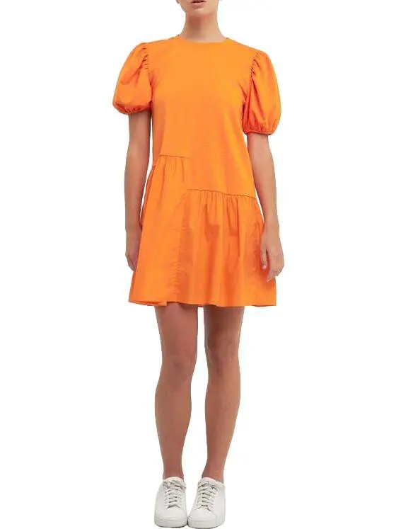 English Factory Puff Shoulder Mini Dress - Orange
