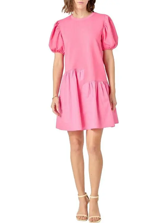 English Factory Puff Shoulder Mini Dress - Pink