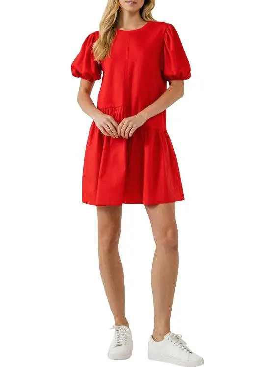 English Factory Puff Shoulder Mini Dress - Red