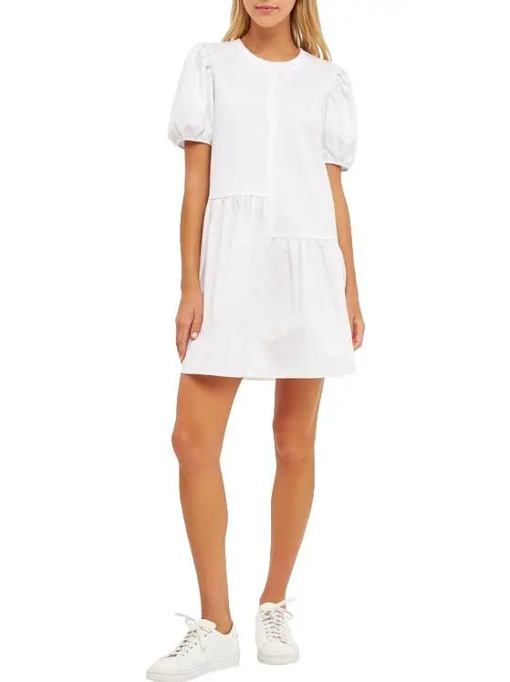 English Factory Puff Shoulder Mini Dress - White