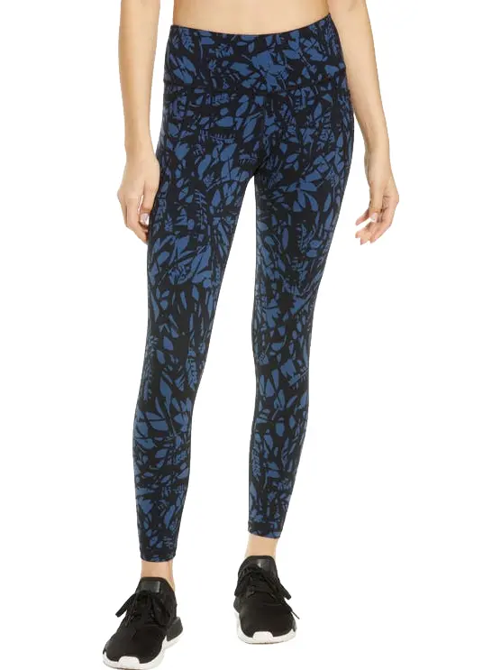 Sweaty Betty Power Pocket Workout Leggings - Blue Leaf Scatter Print