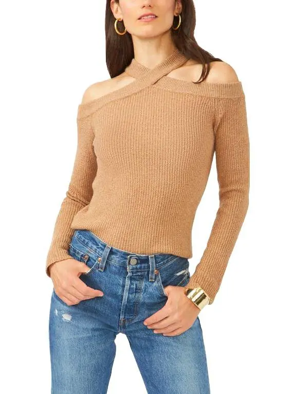 1.State Cross Neck Cold Shoulder Sweater - Wild Oak