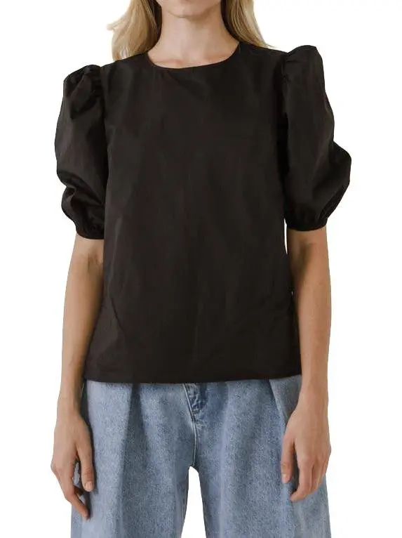 English Factory Puff Sleeve Top - Black