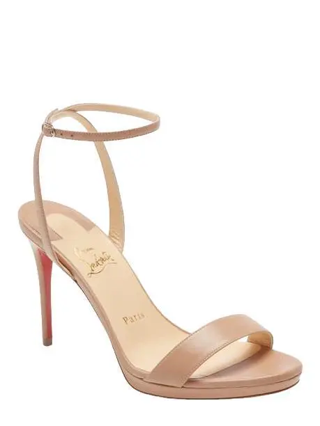 CHRISTIAN LOUBOUTIN Loubi Queen Ankle Strap Sandal - Nude Nappa