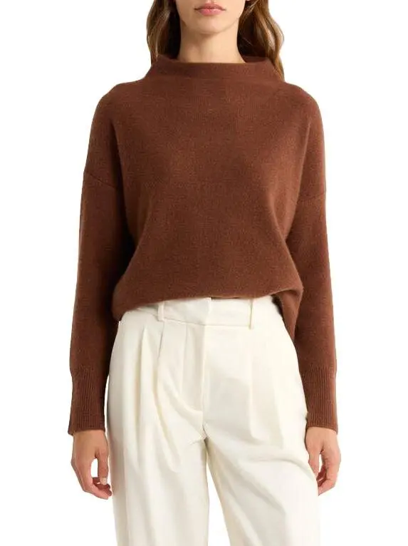 Vince Boiled Cashmere Funnel Neck Pullover - Cacao