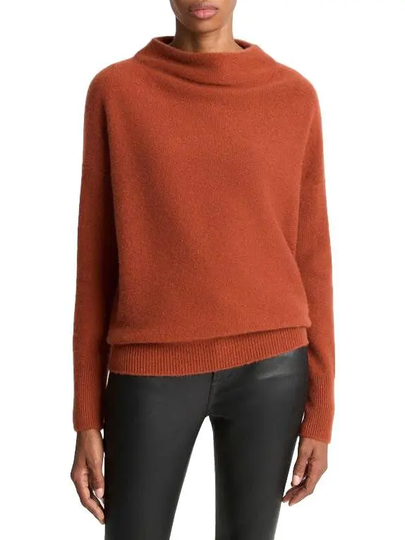 Vince Boiled Cashmere Funnel Neck Pullover - Tuscan Red