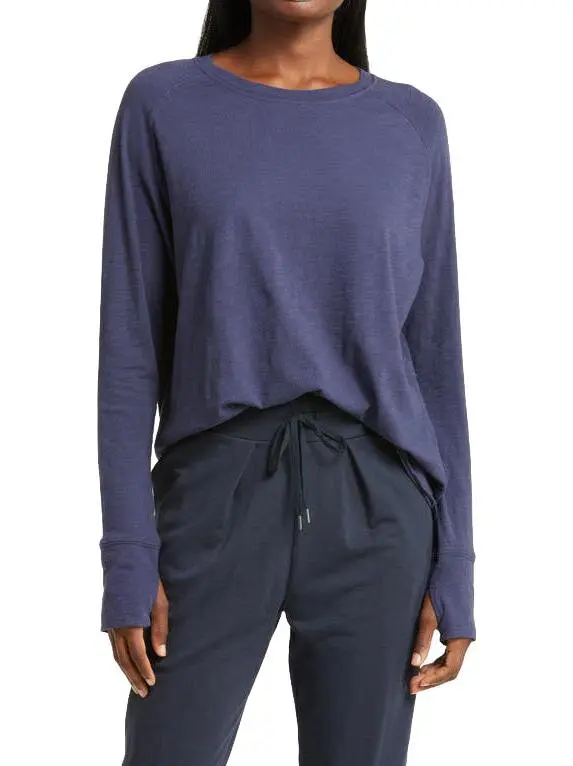Zella Relaxed Washed Long Sleeve Slub Tee - Navy Nightfall