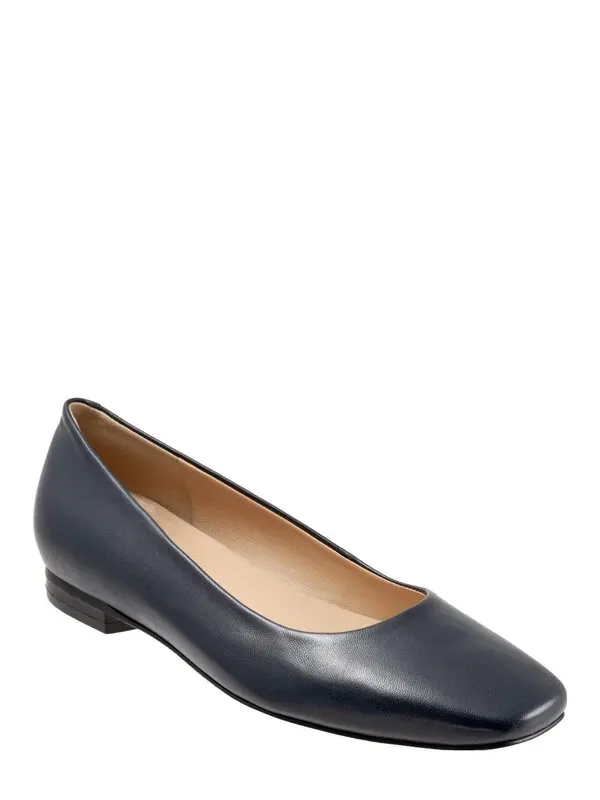 Trotters Honor Leather Flat - Navy Leather