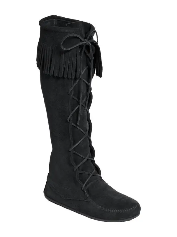 Minnetonka Lace-up Boots - Black Suede
