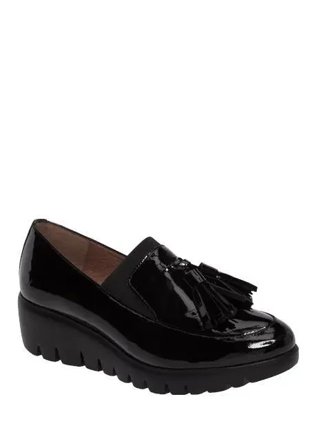 WONDERS Talla Loafer Wedge - Black Patent Leather