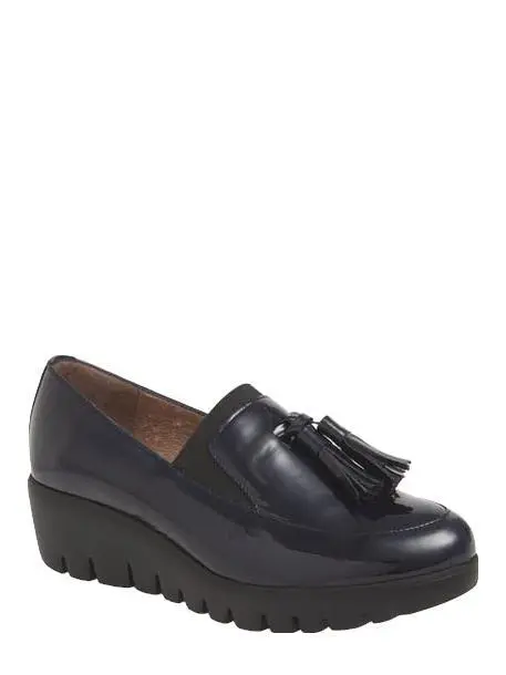 WONDERS Talla Loafer Wedge - Navy Patent Leather
