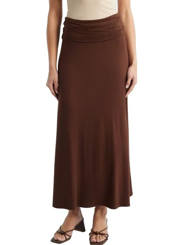 Loveappella Roll Top Maxi Skirt - Brown