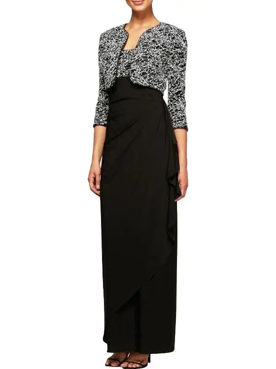 Alex Evenings Empire Waist Gown With Bolero Jacket - Black White