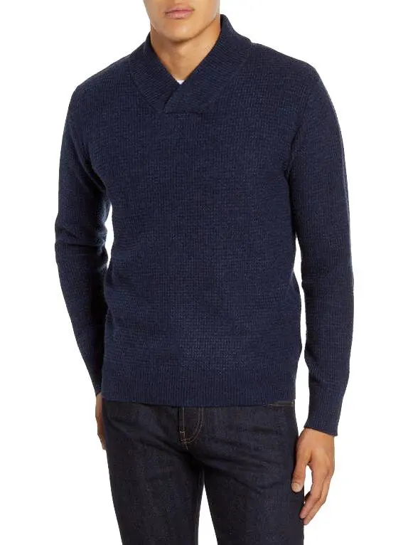 SCHOTT Waffle Knit Wool Blend Pullover - Navy