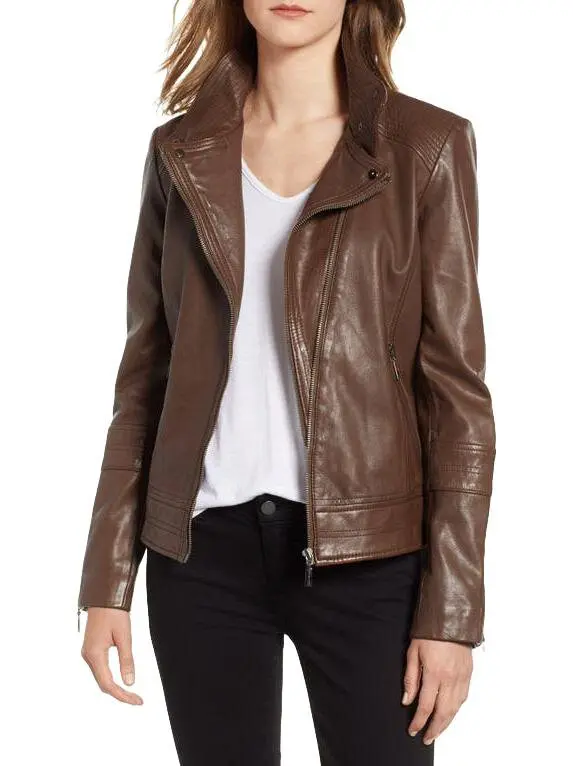 Bernardo Leather Moto Jacket - Saddle Brown