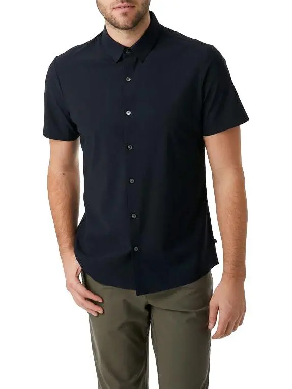 7 Diamonds American Me Slim Fit Short Sleeve Button-up Performance Shirt - Navy