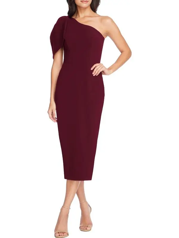 Dress The Population Tiffany One-shoulder Midi Dress - Burgundy