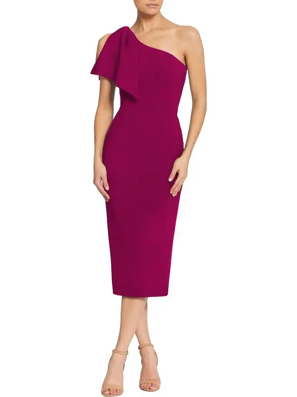 Dress The Population Tiffany One-shoulder Midi Dress - Dark Magenta