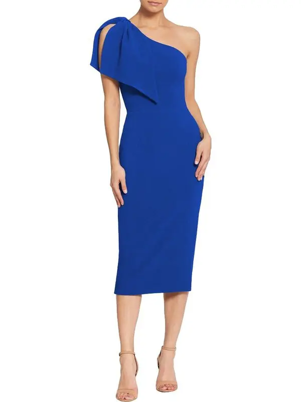Dress The Population Tiffany One-shoulder Midi Dress - Electric Blue