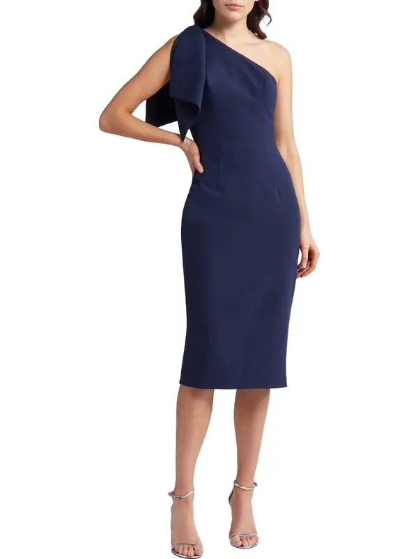 Dress The Population Tiffany One-shoulder Midi Dress - Midnight