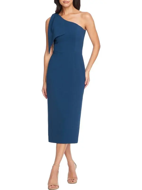 Dress The Population Tiffany One-shoulder Midi Dress - Peacock Blue