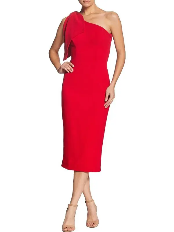 Dress The Population Tiffany One-shoulder Midi Dress - Rouge