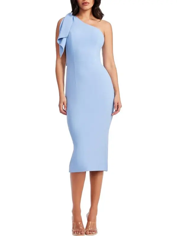 Dress The Population Tiffany One-shoulder Midi Dress - Sky