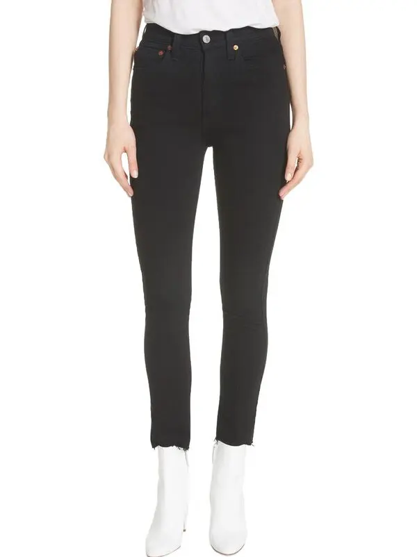 RE/DONE High Waist Stretch Ankle Jeans - Black