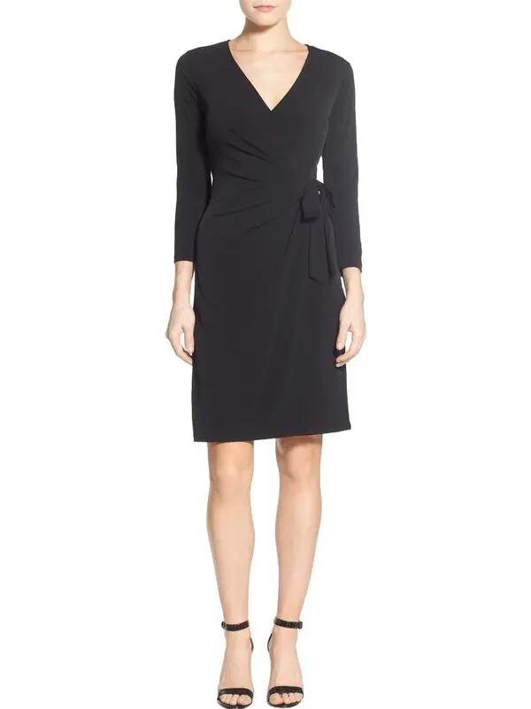 Anne Klein Faux Wrap Jersey Dress - Black