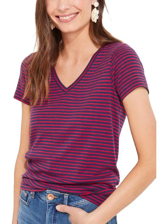 Vineyard Vines Simple Stripe V-neck T-shirt - Deep Bay/red