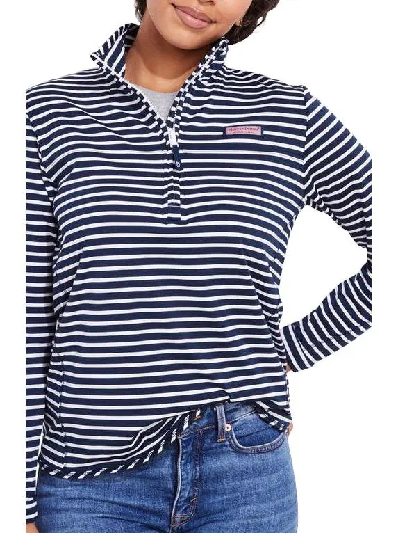 Vineyard Vines Microstripe Sankaty Half Zip Shep Shirt - 7595 Navy