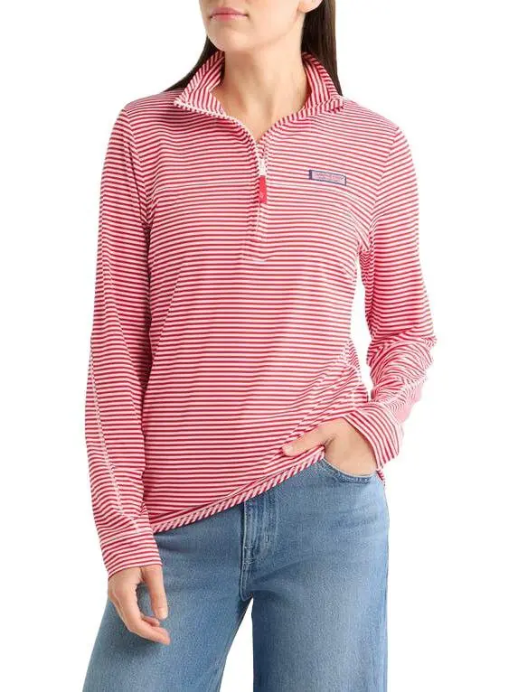 Vineyard Vines Microstripe Sankaty Half Zip Shep Shirt - Lighthouse Red