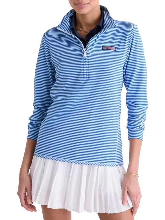 Vineyard Vines Microstripe Sankaty Half Zip Shep Shirt - Stripe- Blue/white