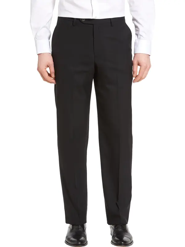 Berle Lightweight Plain Weave Flat Front Trousers - Black
