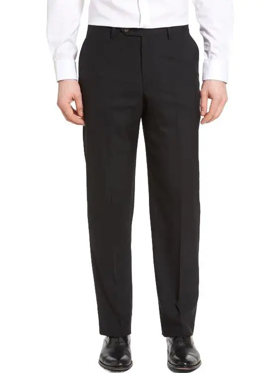 Berle Lightweight Plain Weave Flat Front Trousers - Black
