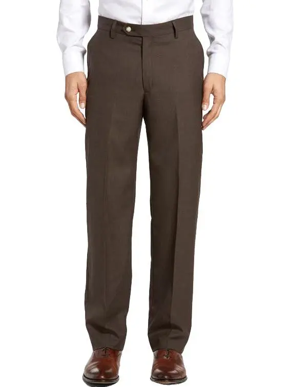 Berle Lightweight Plain Weave Flat Front Trousers - Brown