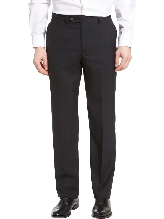 Berle Lightweight Plain Weave Flat Front Trousers - Charcoal