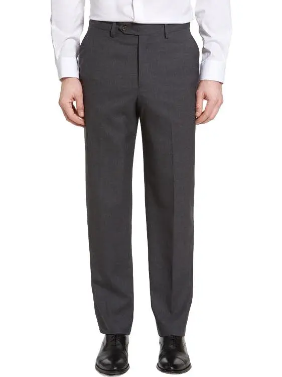 Berle Lightweight Plain Weave Flat Front Trousers - Grey