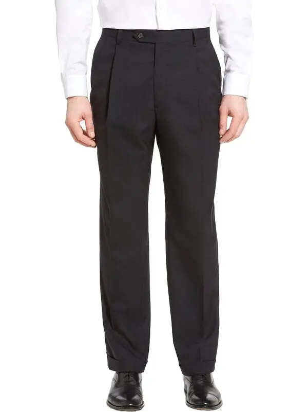 Berle Lightweight Pleated Classic Fit Trousers - Charcoal