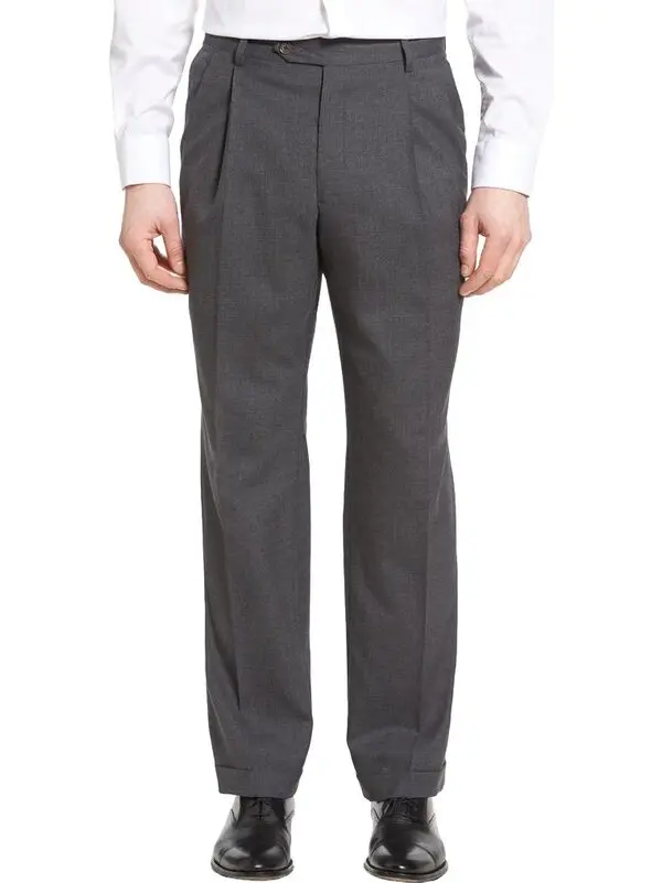 Berle Lightweight Pleated Classic Fit Trousers - Grey