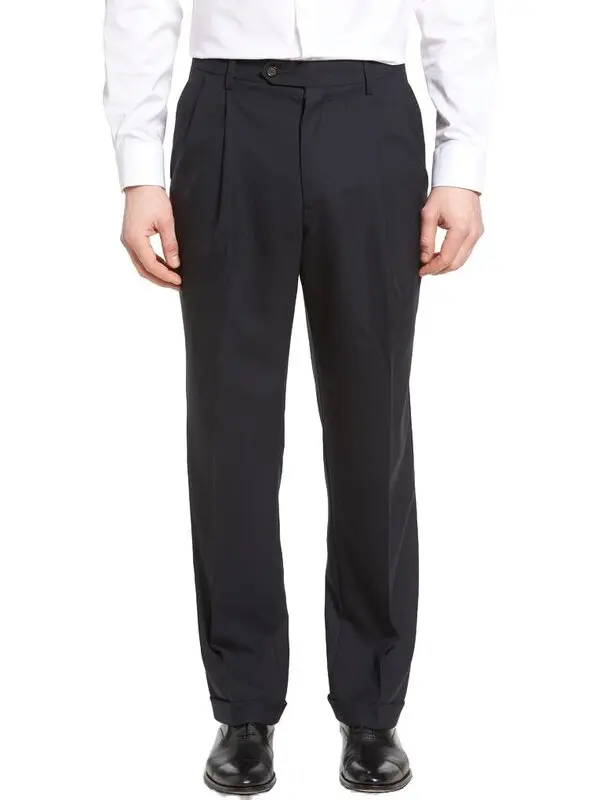 Berle Lightweight Pleated Classic Fit Trousers - Navy